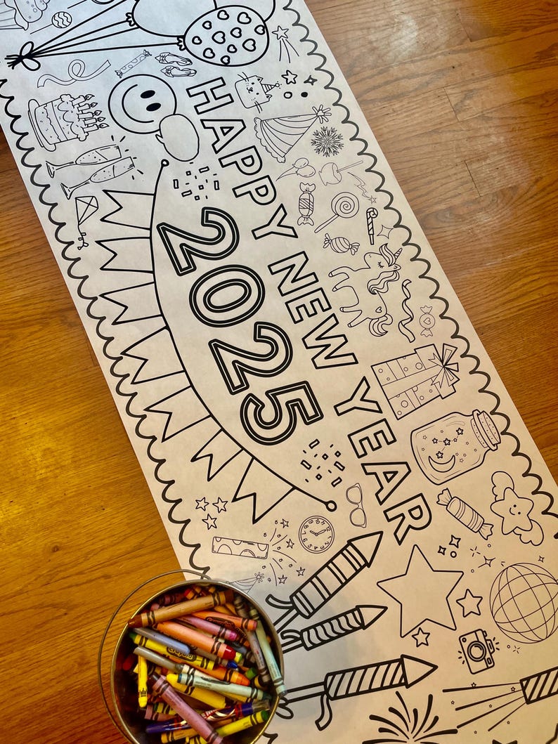 New Years 2025 Coloring Poster Table Cover or Table Runner, Paper ...