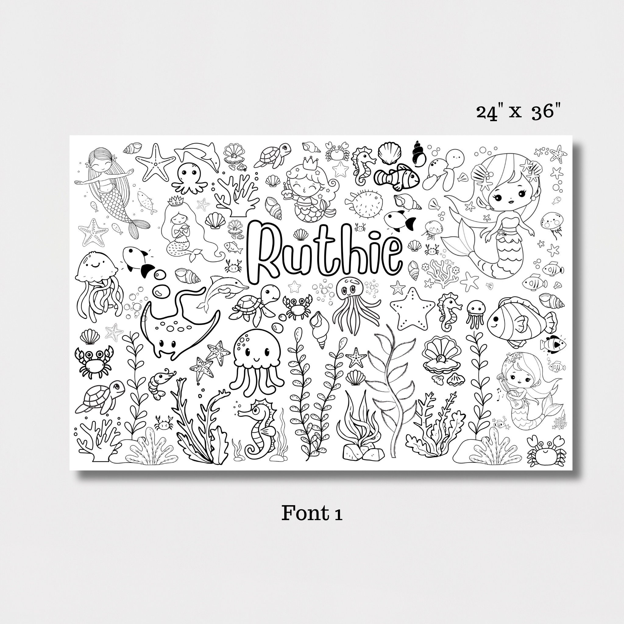 Mermaid BIG Coloring Poster, Underwater World, Underwater Fun, 24x36 ...