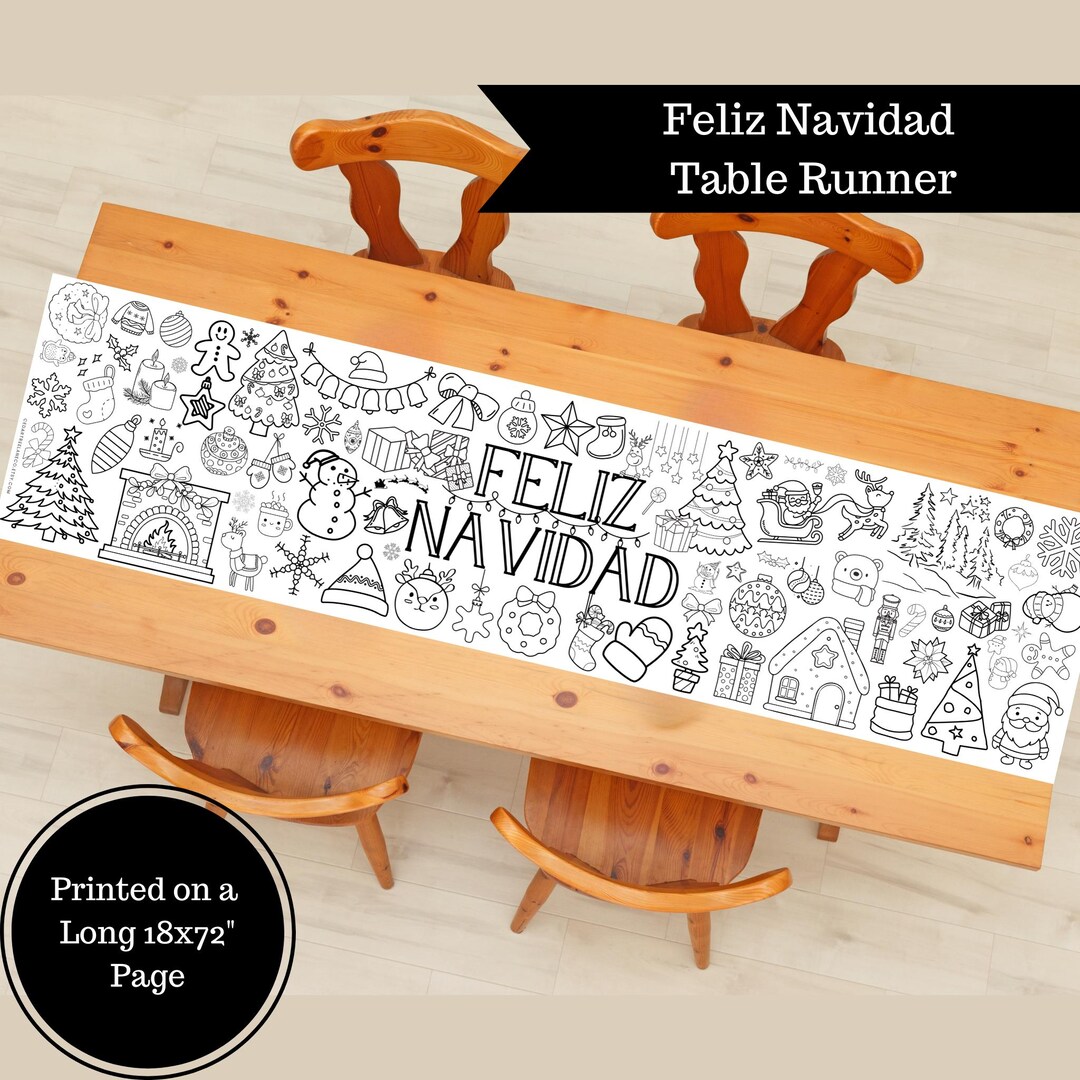 Feliz Navidad Coloring Table Runner or Poster, Paper Holiday Christmas ...