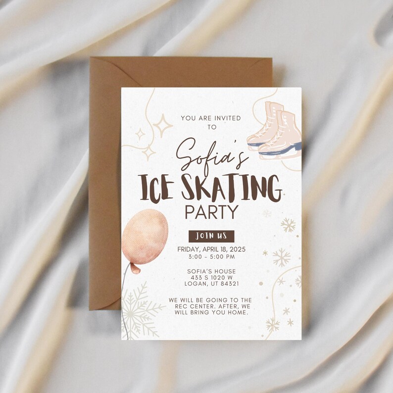 Ice Skating Birthday Party Invitation: Customizable Canva Template ...