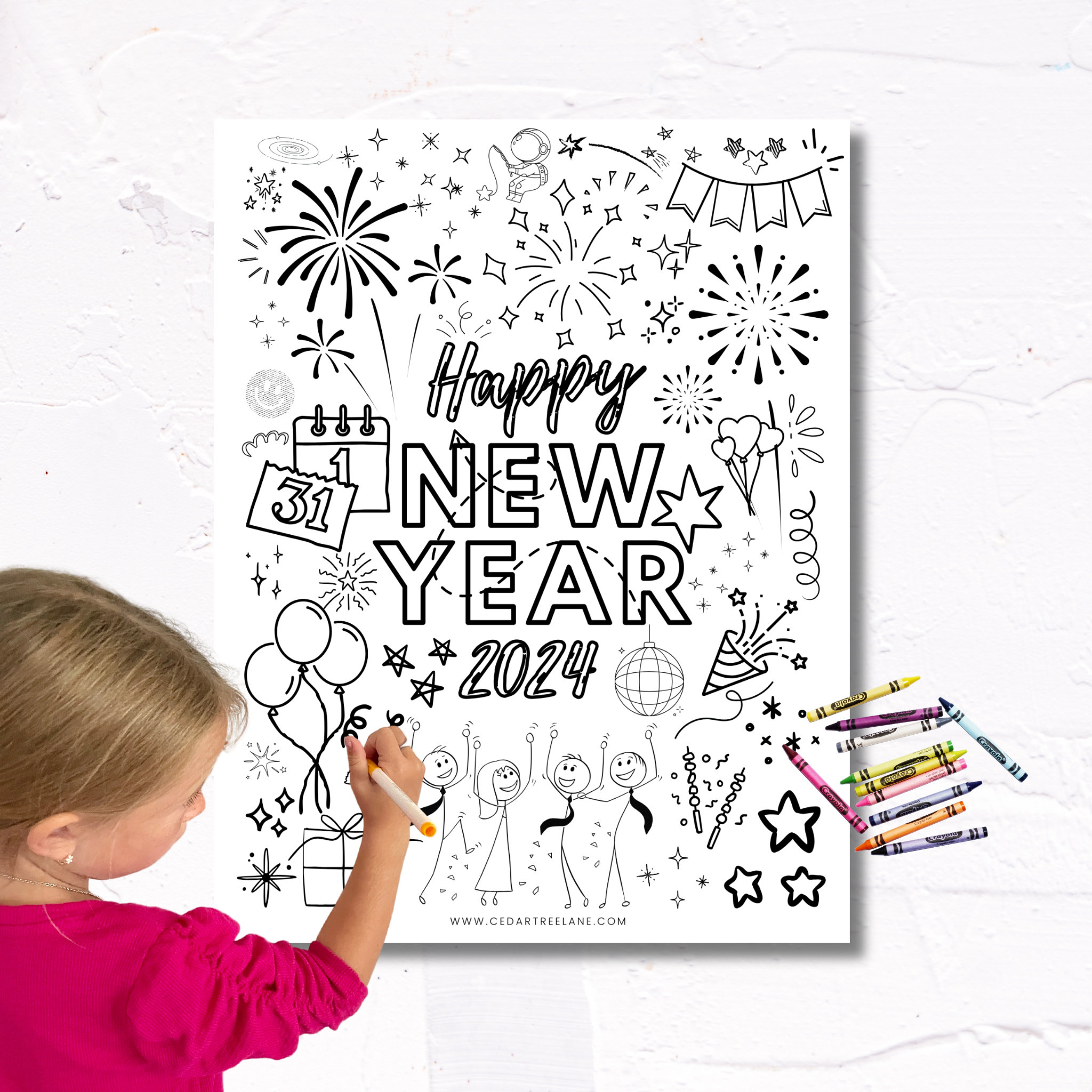 New Year Coloring Page 2024, New Year Celebration, New Year Activity ...