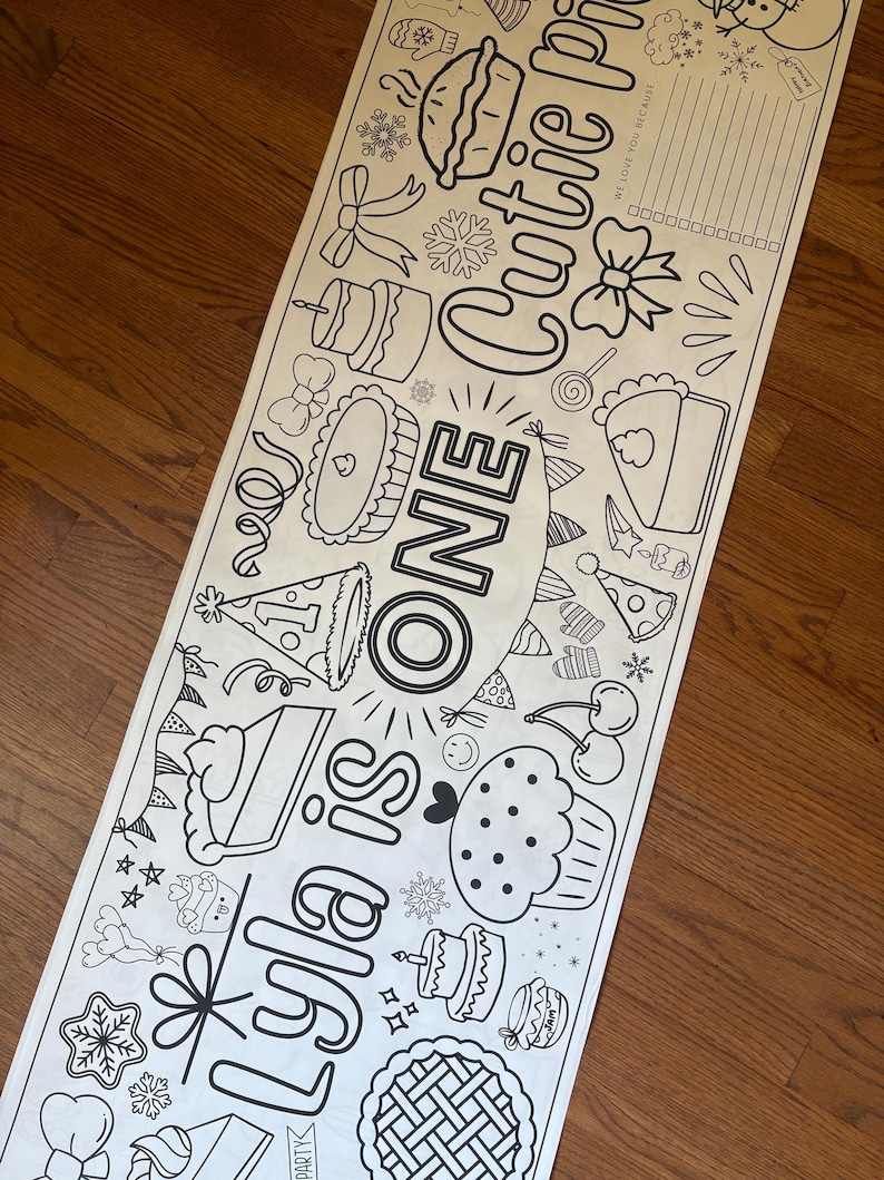 Custom "one Cutie Pie" Coloring Table Runner: Winter First Birthday ...