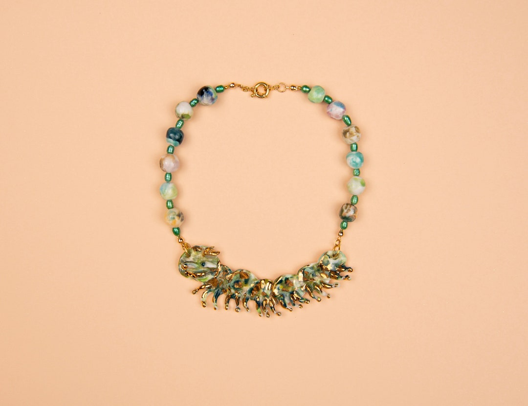 Hungry Caterpillar Choker, Porcelain Necklace With Gold, Caterpillar ...