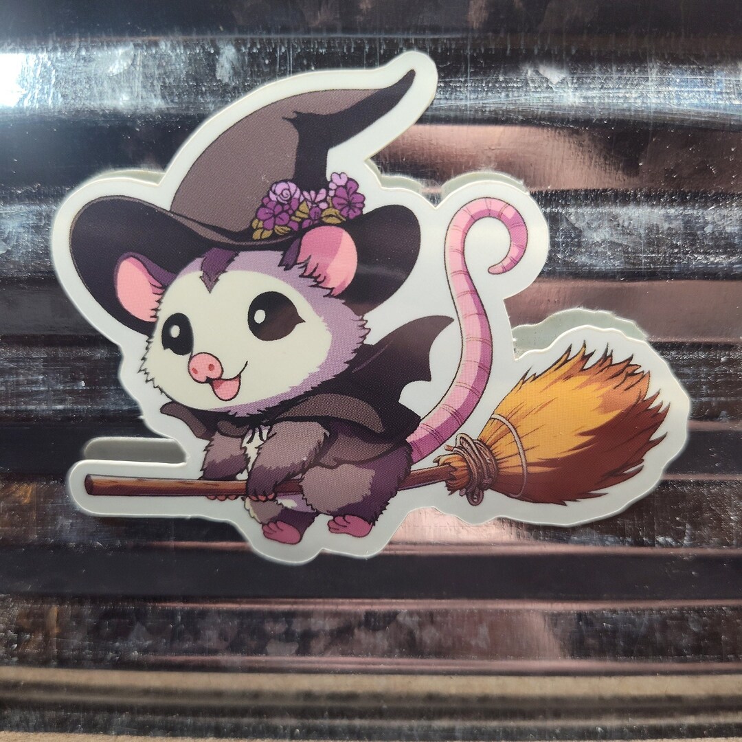 Flying Witch Opossum Vinyl Sticker: Waterproof Laptop Decal - Etsy