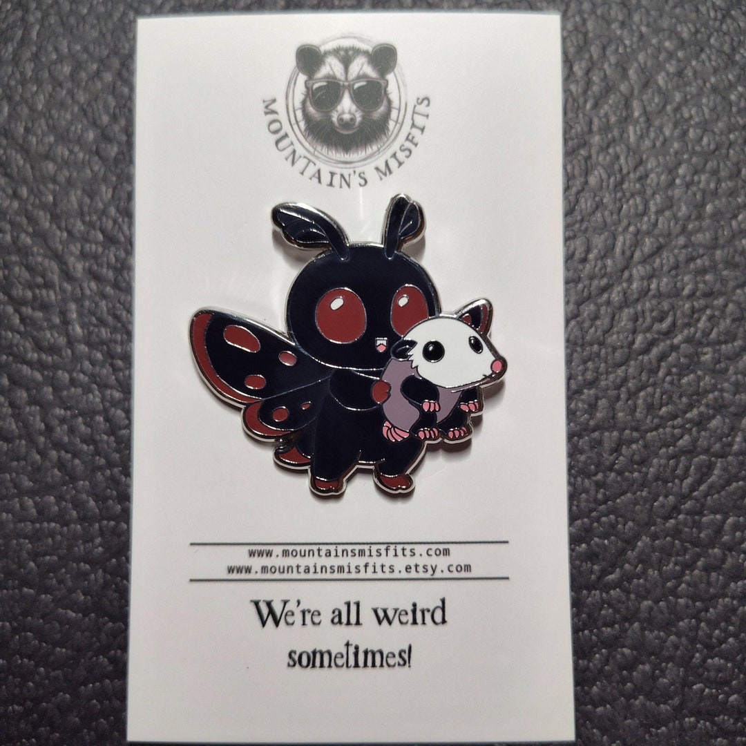 Mothman W/ Friend Enamel Pin Mothman and Opossum Pin - Etsy Canada