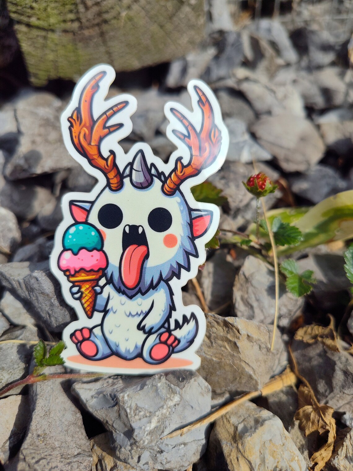 Wendigo With an Ice Cream Cone - Waterproof Sticker for Laptops, Water ...