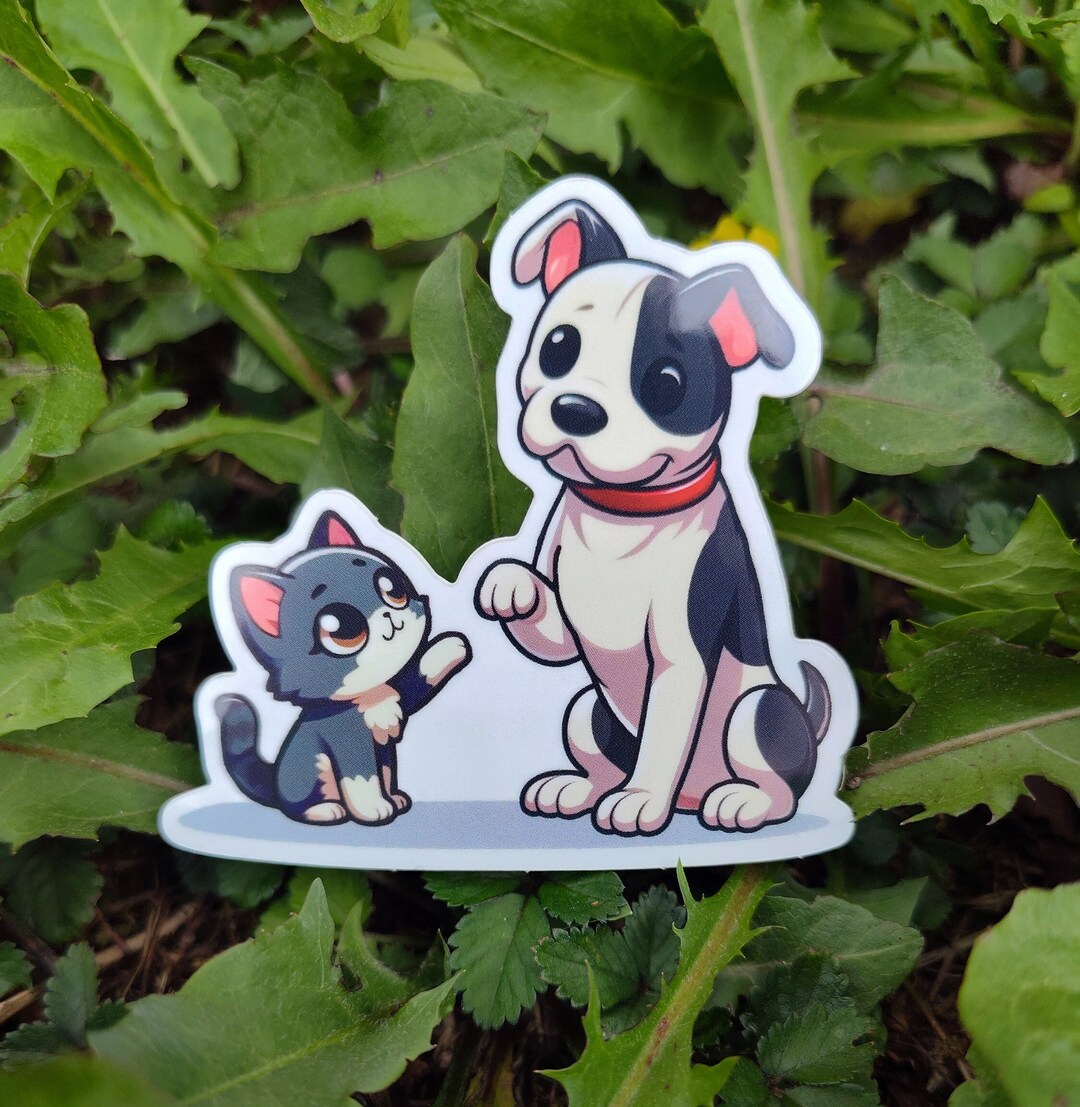 Pittie and Kittie: Dog and Cat Sticker - Waterproof Sticker for Laptops ...