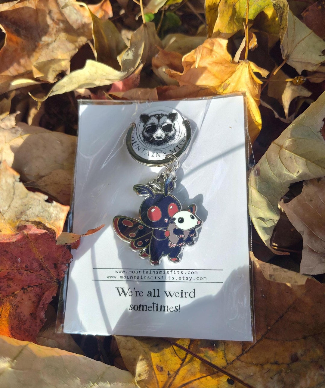 Mothman W/ Friend Enamel Keychain - Mothman and Opossum Keychain - Etsy