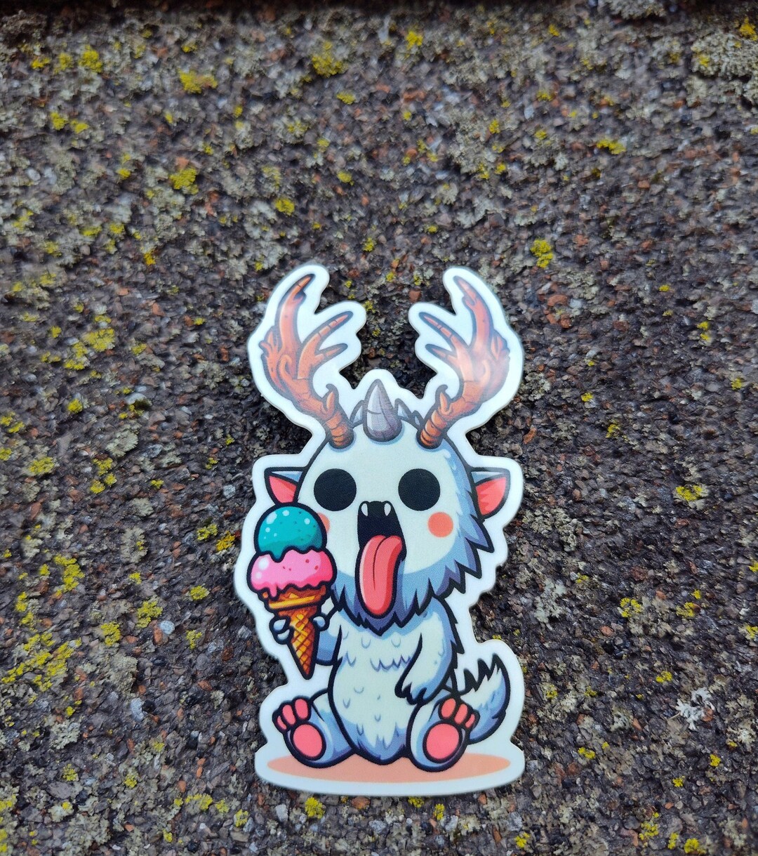 Wendigo With an Ice Cream Cone - Waterproof Sticker for Laptops, Water ...