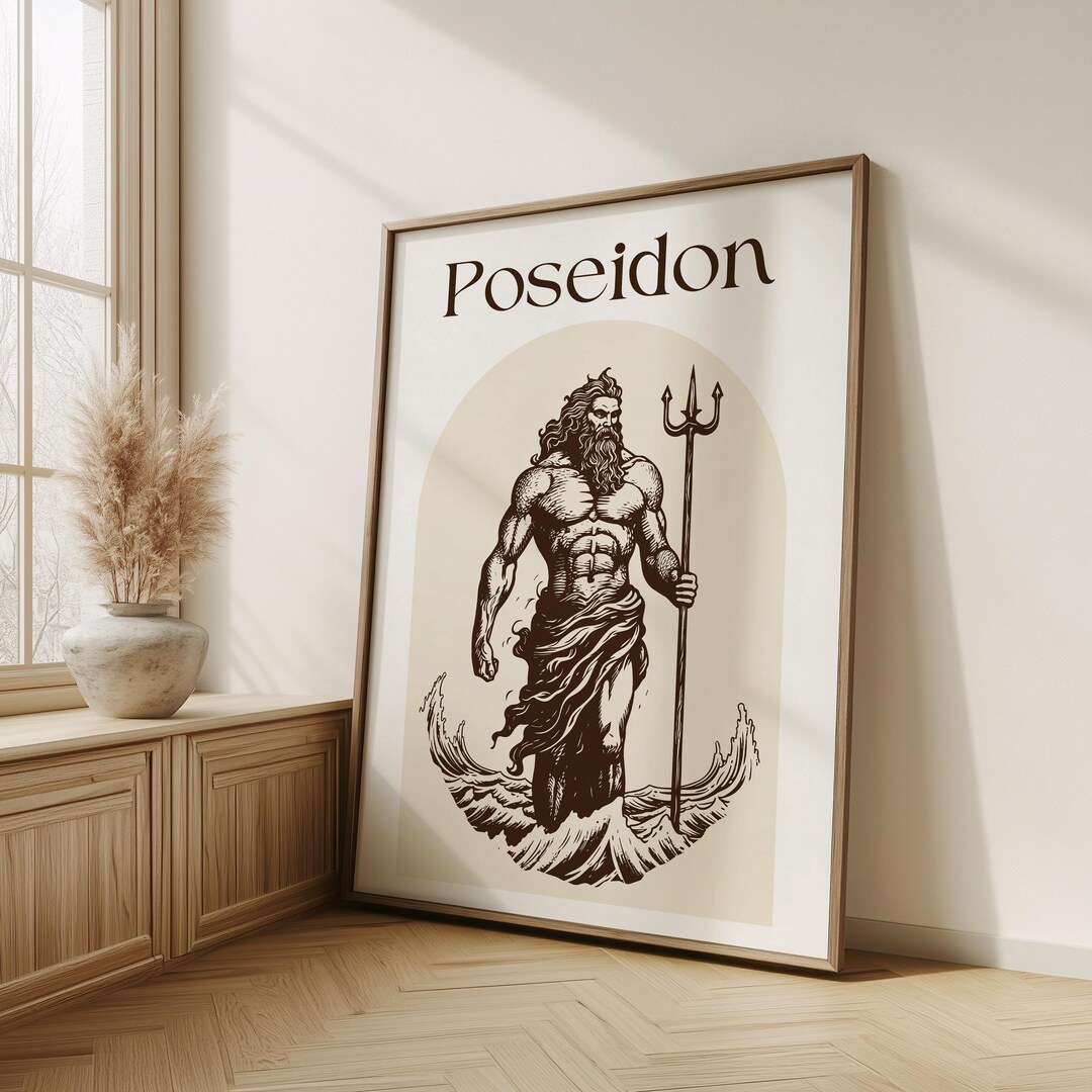 Poseidon Poster, Poseidon Greek God of the Sea, Mythology Art, Vintage ...
