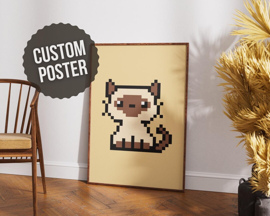 Siamese Pixel Cat Poster, Siamese Cat Wall Art, Custom Pet Print, Retro ...