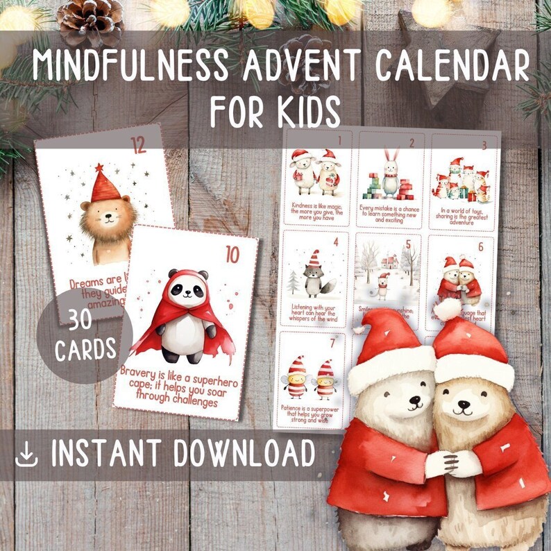 Printable Advent Calendar Cards Christmas Countdown Brainy - Etsy