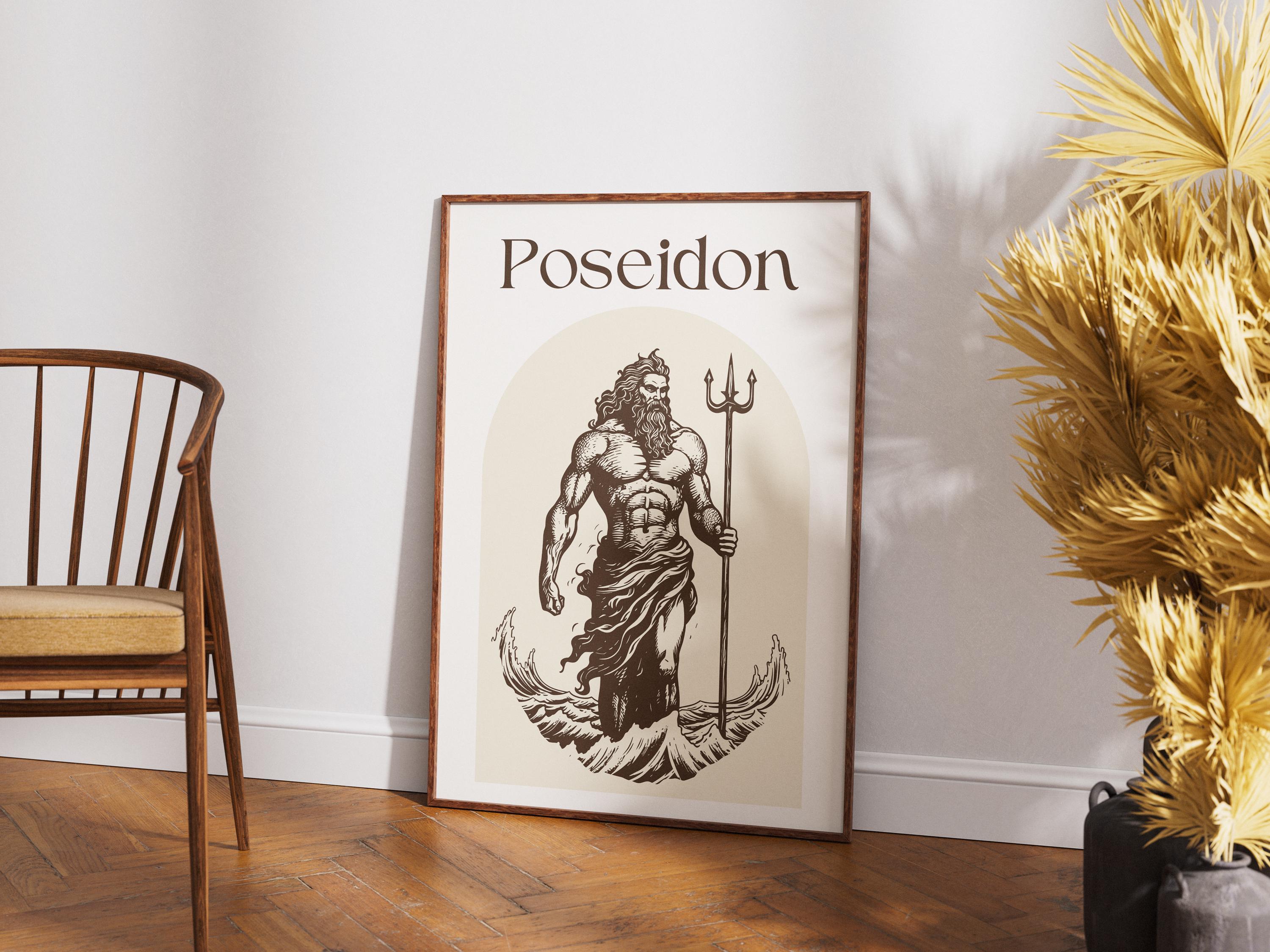 Poseidon Poster, Poseidon Greek God of the Sea, Mythology Art, Vintage ...