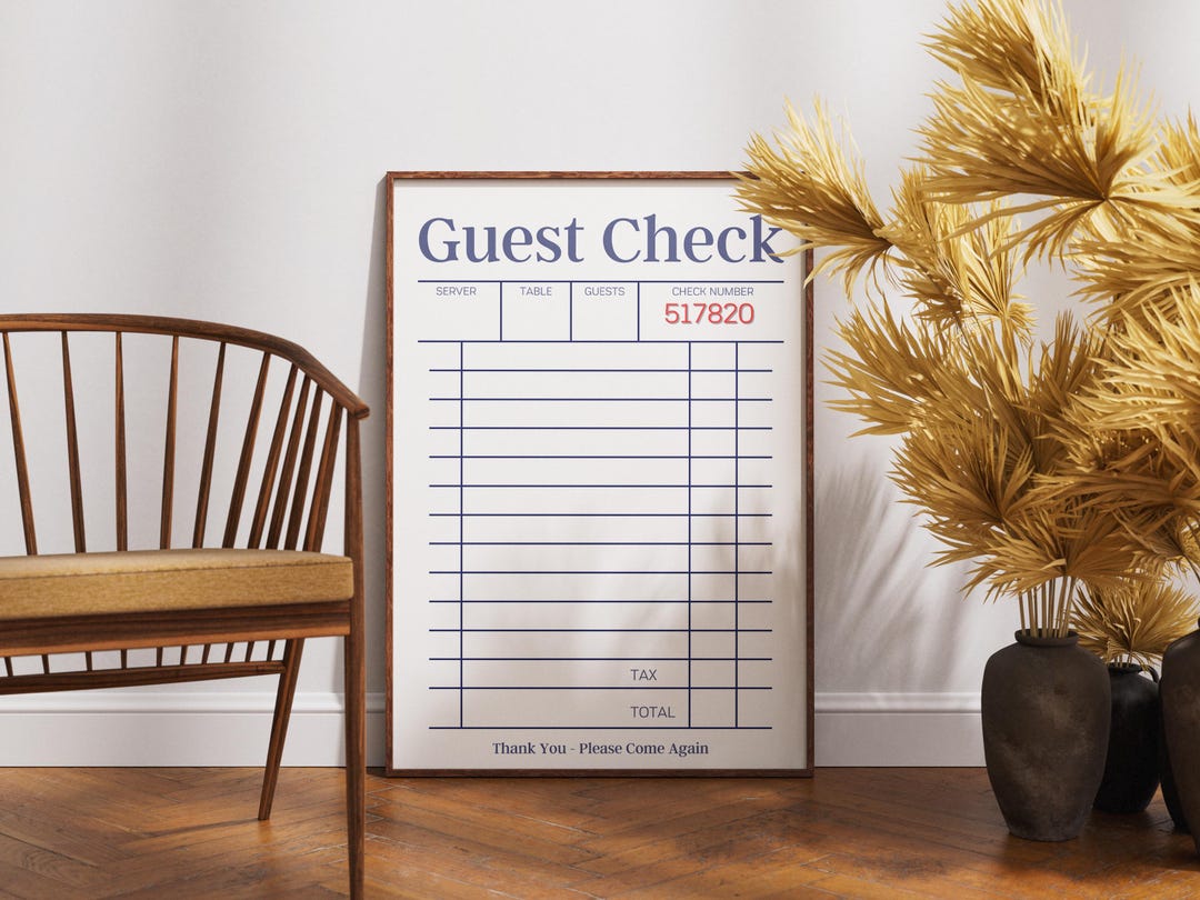 Blank Guest Check Poster, Trendy Wall Art, Guest Check Art Print, Retro ...