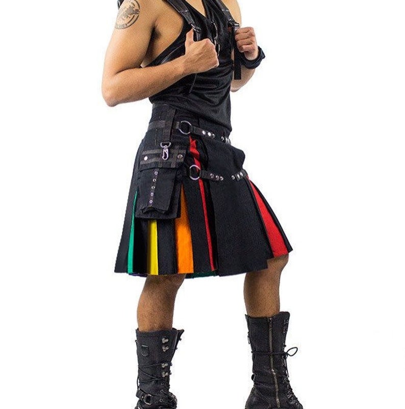 Rainbow Utility Hybrid Kilt Pride Kilt Nylon Straps LGBT Gay Kilt Black ...