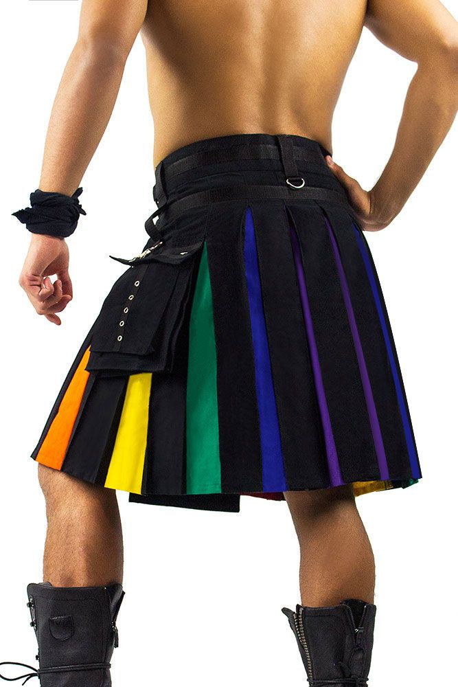 Rainbow Utility Hybrid Kilt Pride Kilt Nylon Straps LGBT Gay Kilt Black ...