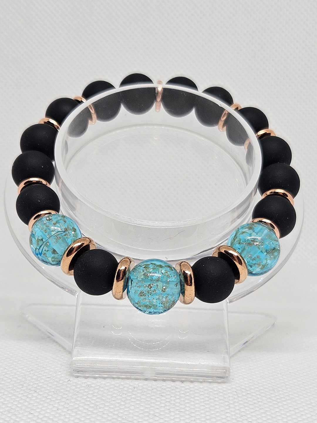 Handmade Beaded Crystal Glass Beads Bracelet With Luminous Lampwork ...