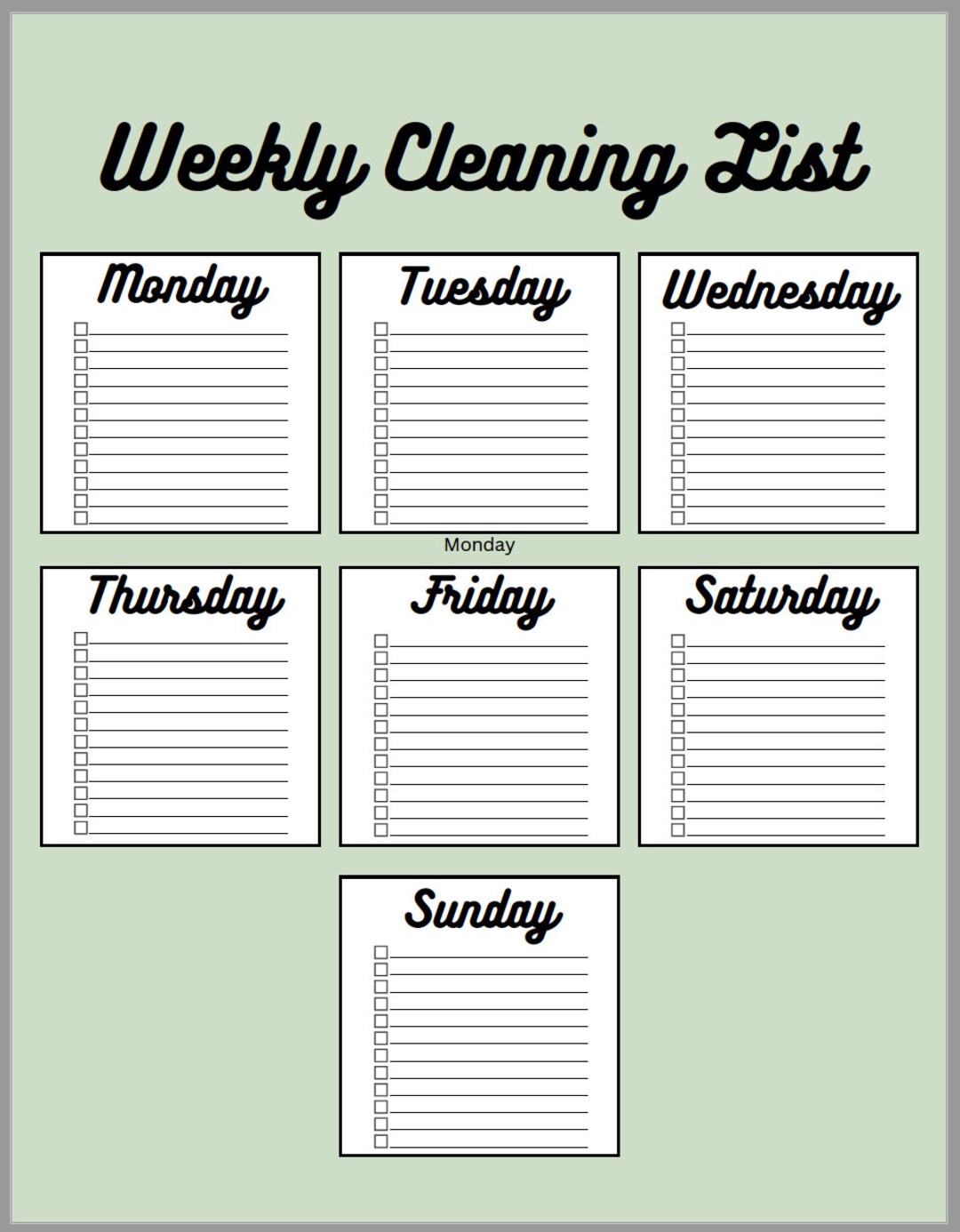 Weekly Cleaning List Printable - Etsy