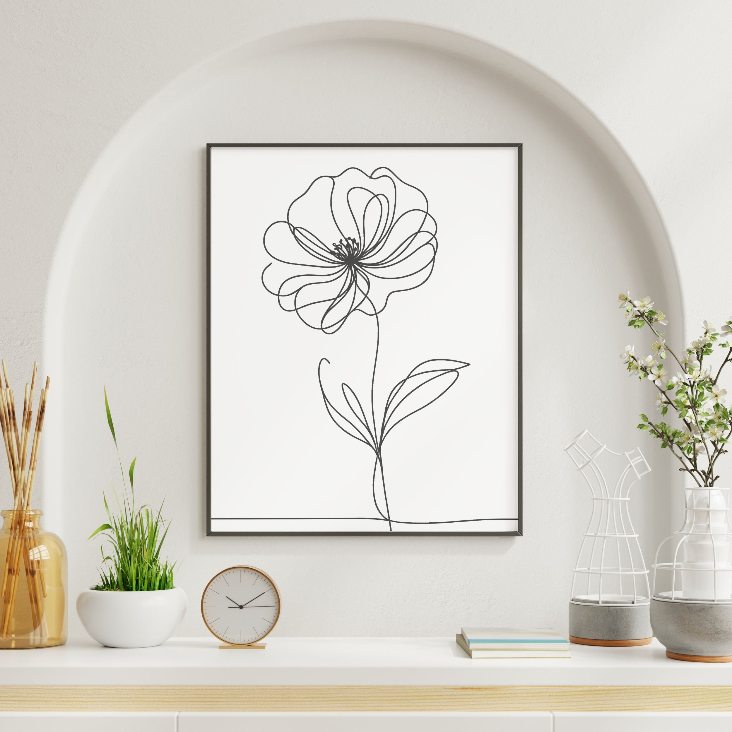 Minimalist Flower Wall Art, Flower Wall Art, Minimal Floral Prints, Set ...