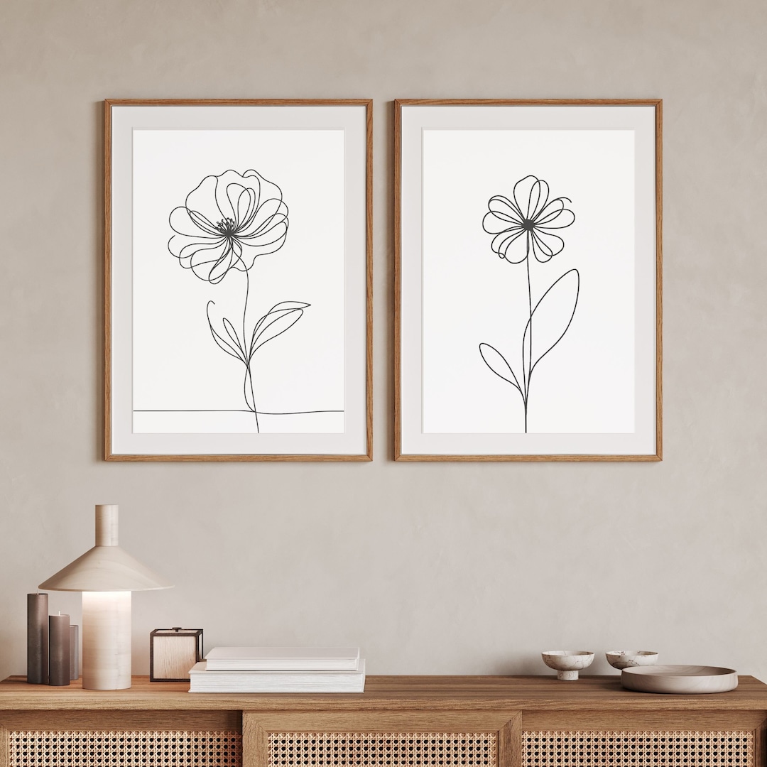 Minimalist Flower Wall Art, Flower Wall Art, Minimal Floral Prints, Set ...