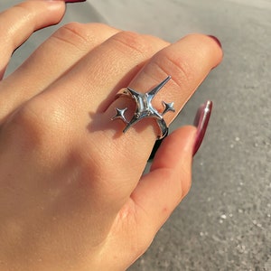 Silver Y2k Star Rings Y2k Egirl Silver Star Rings, Cross Design ...