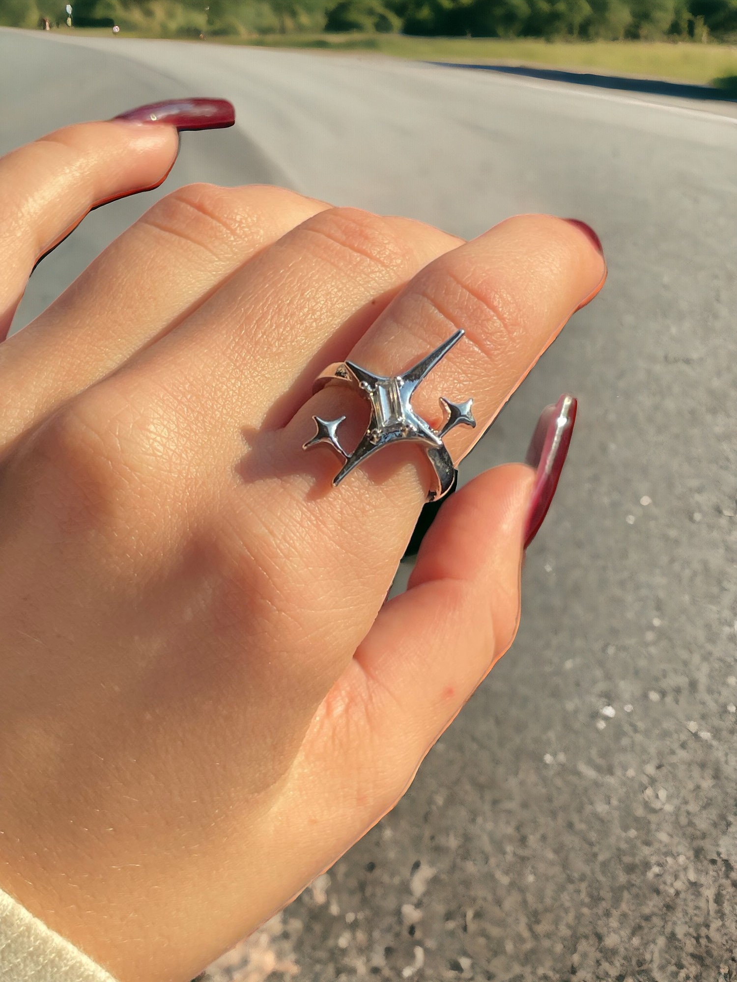 Silver Y2k Star Rings Y2k Egirl Silver Star Rings, Cross Design Irregular Rings, Adjustable ...