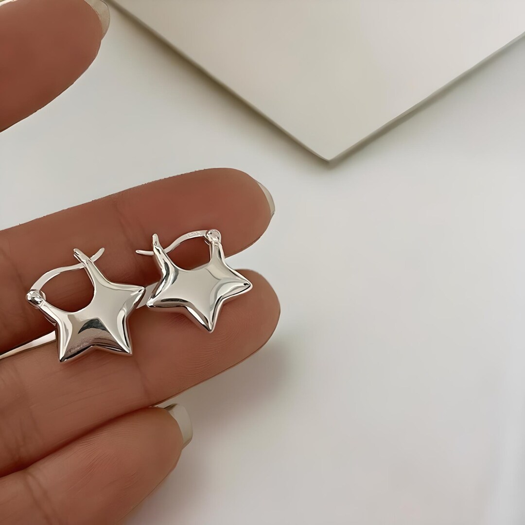 Star Huggie Earring Y2k Silver Star Stud Earring Dainty Korean Chunky ...