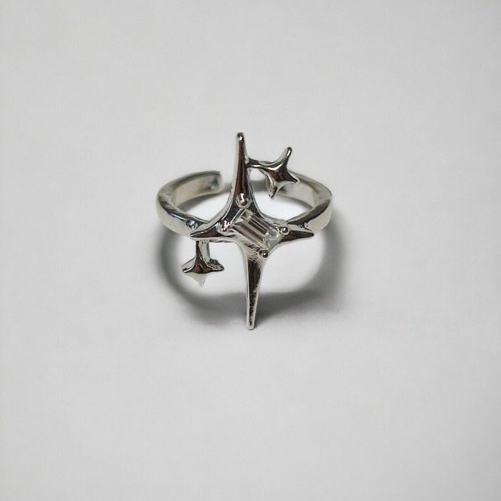 Silver Y2k Star Rings Y2k Egirl Silver Star Rings, Cross Design Irregular Rings, Adjustable ...