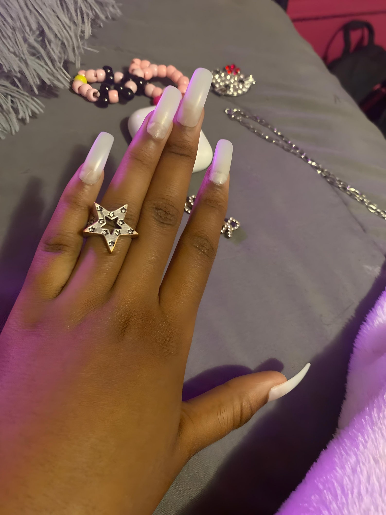 Y2k Star Ring Set Chunky Silver Geometric Punk Ring Adjustable Silver ...