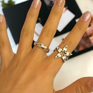 Y2k Star Ring Set Sterling Silver Y2k Rings Chunky Geometric Ring Punk ...