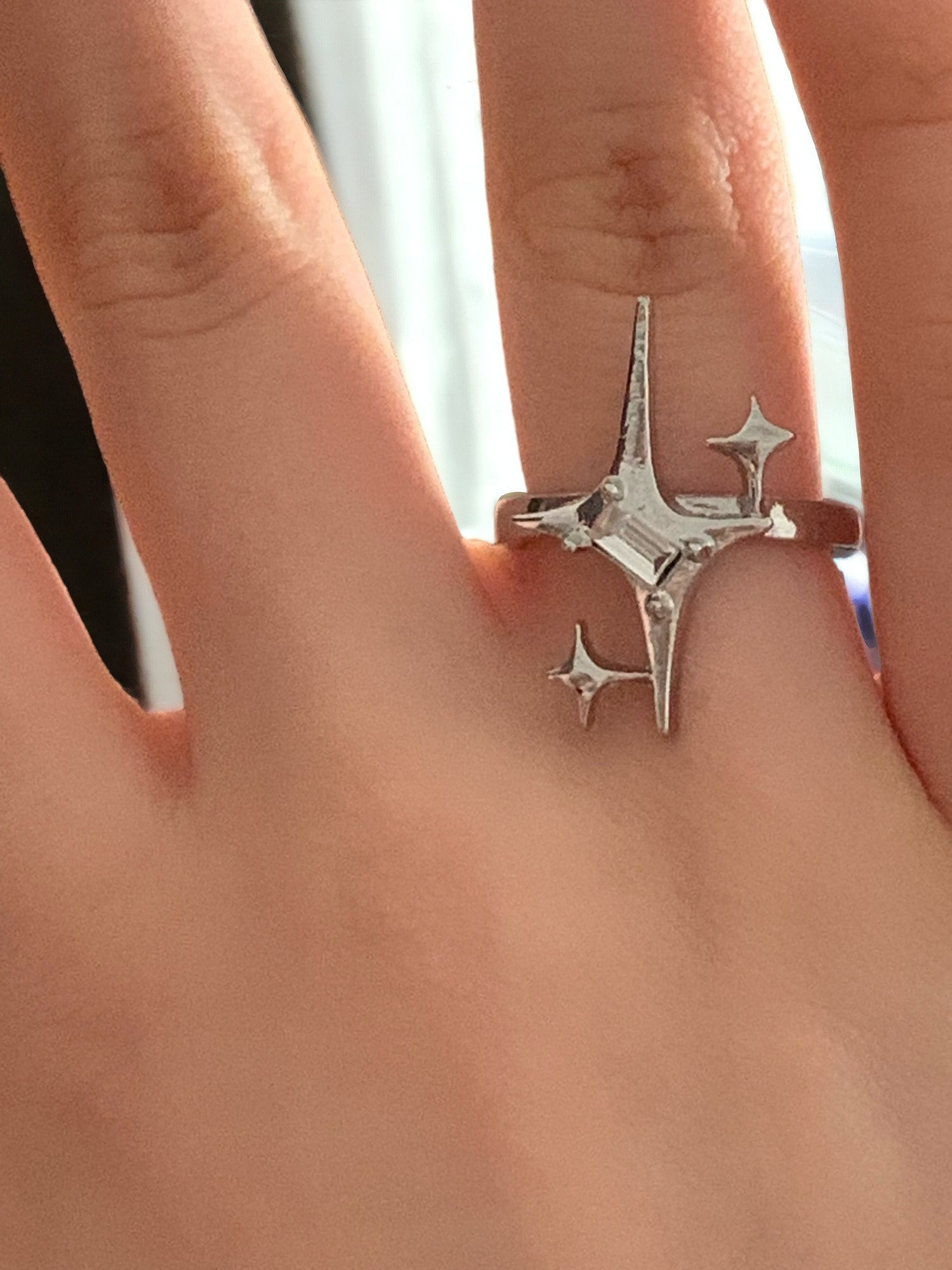 Silver Y2k Star Rings Y2k Egirl Silver Star Rings, Cross Design Irregular Rings, Adjustable ...