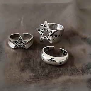 Y2k Star Ring Set Sterling Silver Y2k Rings Chunky Geometric Ring Punk Ring Y2k Jewelry ...
