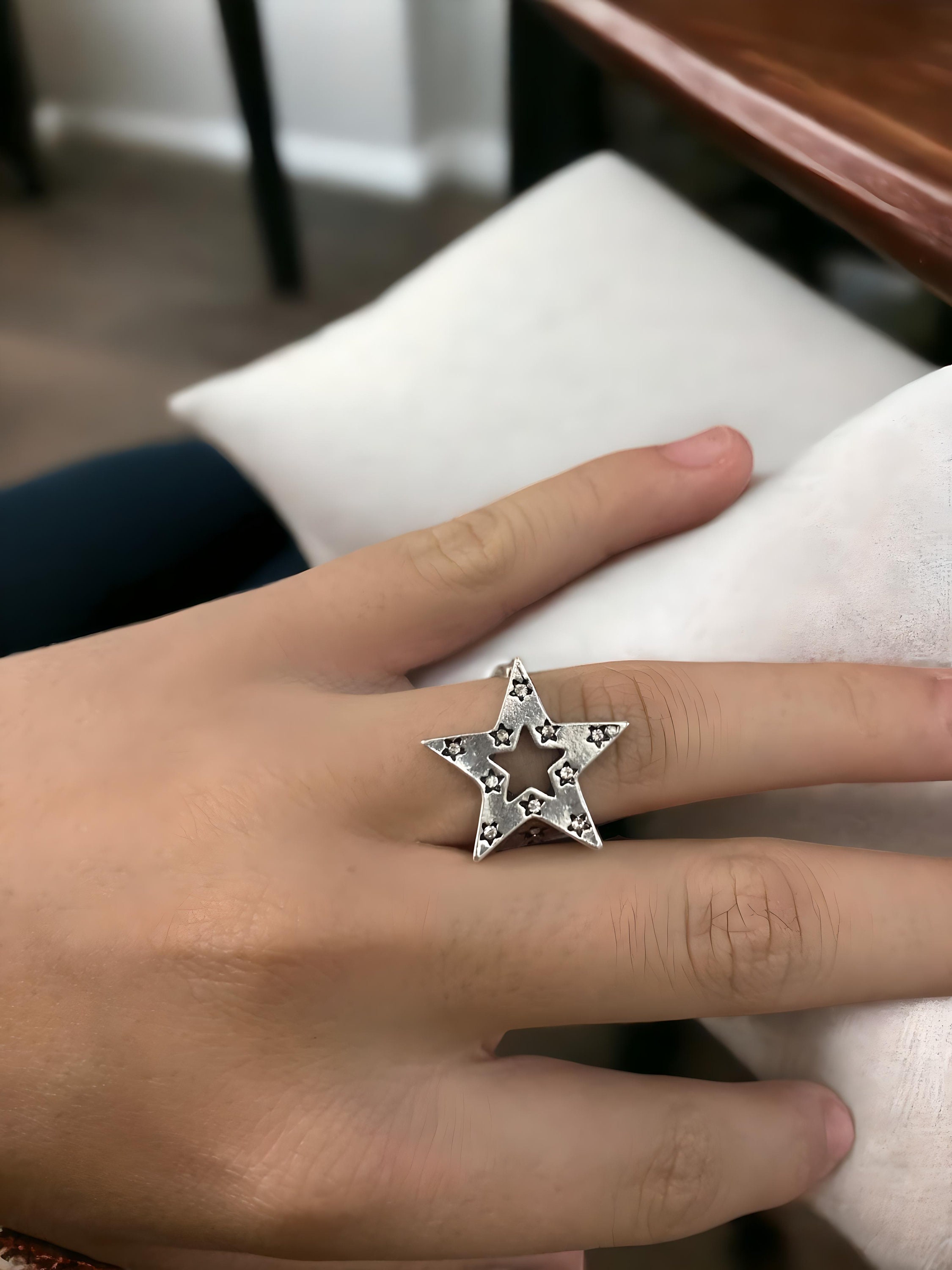 Y2k Star Ring Set Chunky Silver Geometric Punk Ring Adjustable Silver ...