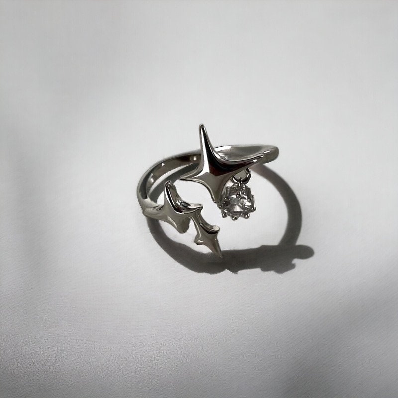 Silver Y2k Star Rings Y2k Egirl Silver Star Rings, Cross Design Irregular Rings, Adjustable ...