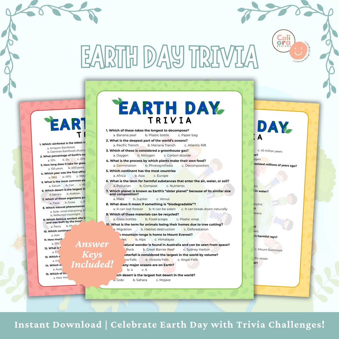 Earth Day Trivia Questions, Kids Earth Day Quiz, Printable Classroom ...