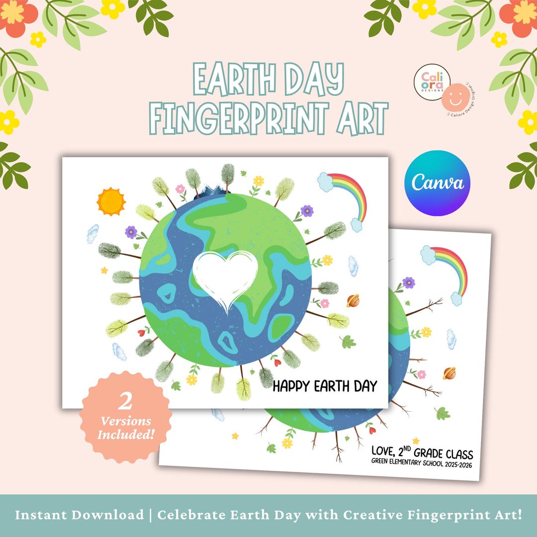 Happy Earth Day Craft Printable, Fingerprint Tree Activity, Teacher ...