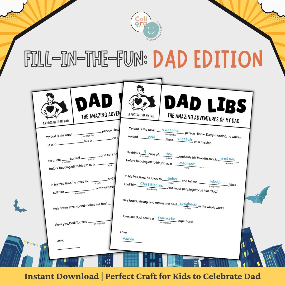 Father’s Day Dad Libs Printable, Funny Dad Gift From Kids, Fill-in-the ...