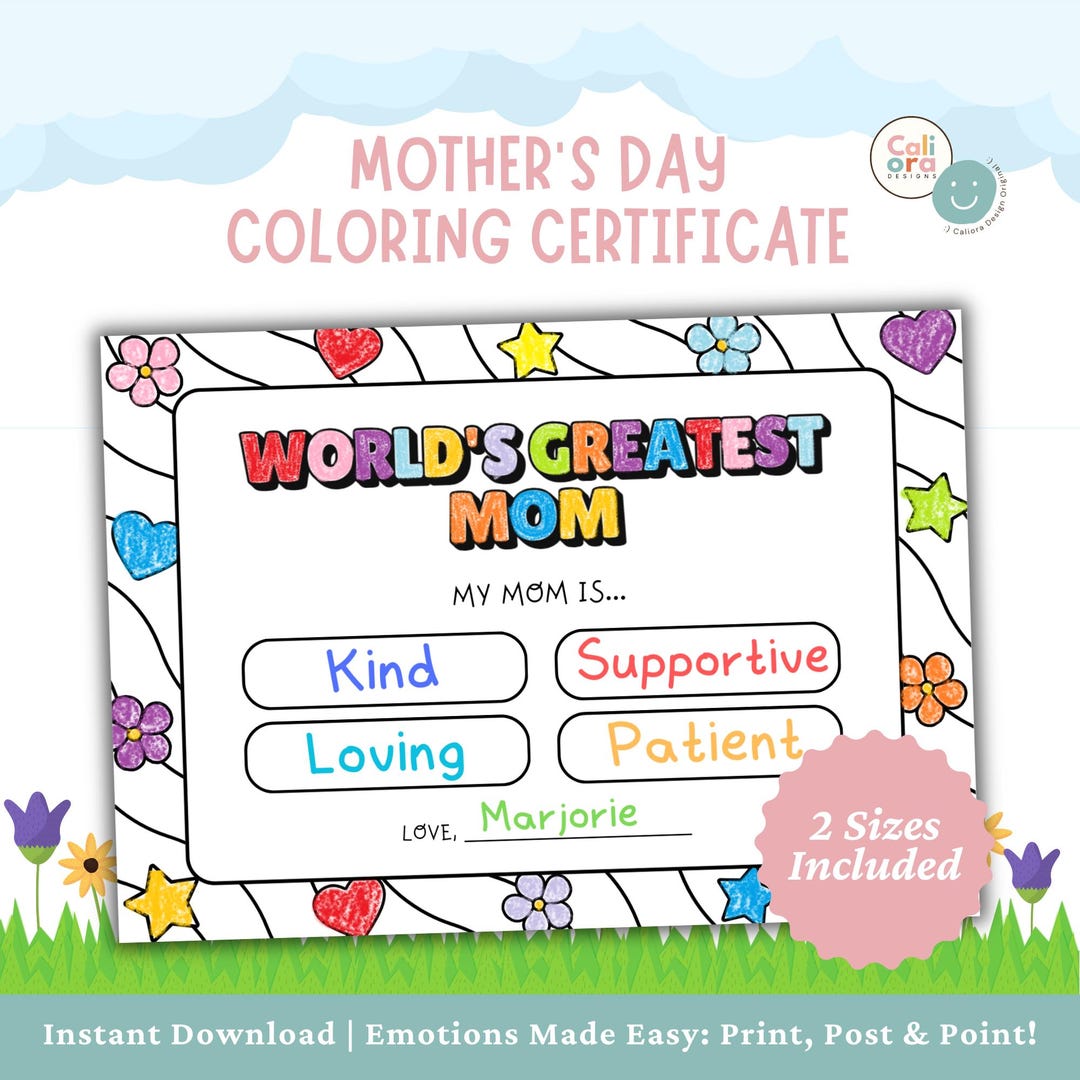 World’s Greatest Mom Certificate, Printable Mother’s Day Coloring Page ...