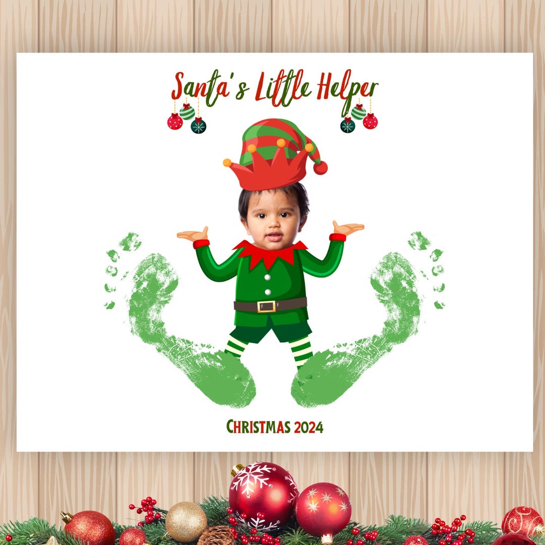 Christmas Handprint Art, Baby First Christmas, Customized Elf Footprint ...