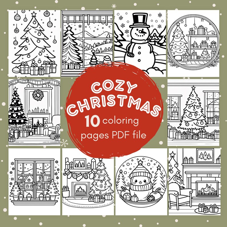 Cozy Christmas Coloring Pages, Cute Christmas Spaces Coloring Sheets ...