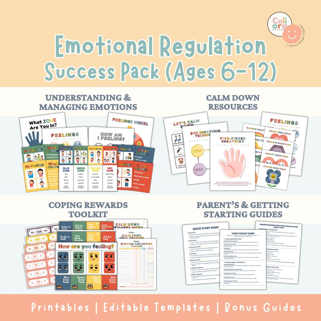 Children Emotional Regulation Success Pack, Calm Down Tools, Coping ...