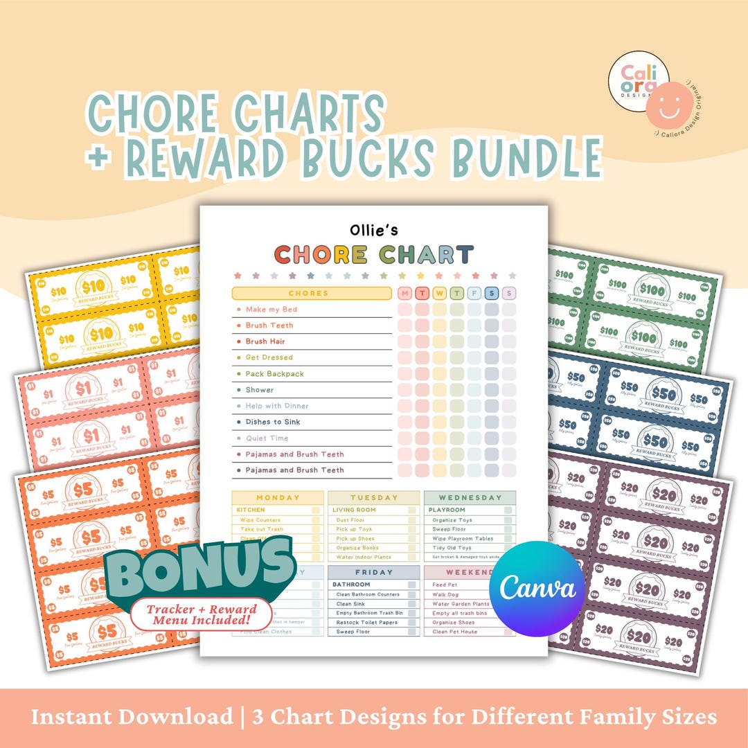 Children Rewards Chore Chart List, Kids Responsibilities Reward System ...