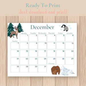 2025 Animals Calendar Printable, Cute Calendar 2025, Wall Calendar for ...