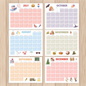 2025 Calendar Printable, Cute Kids Watercolor Calendar 2025, Wall ...