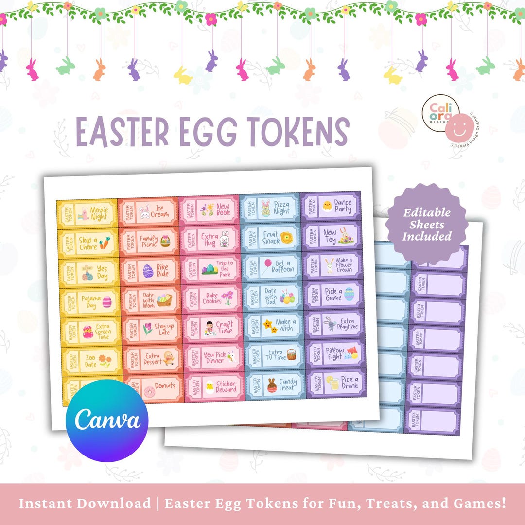 Easter Egg Hunt Tokens, Easter Basket Token, Easter Reward Tickets ...