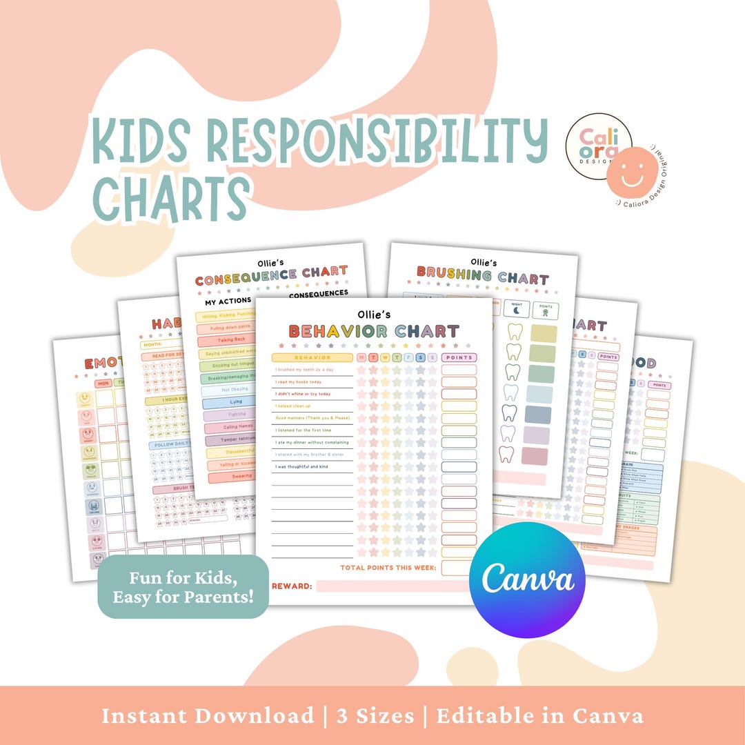 Cuadros de responsabilidades para niños, listas de verificación de ...