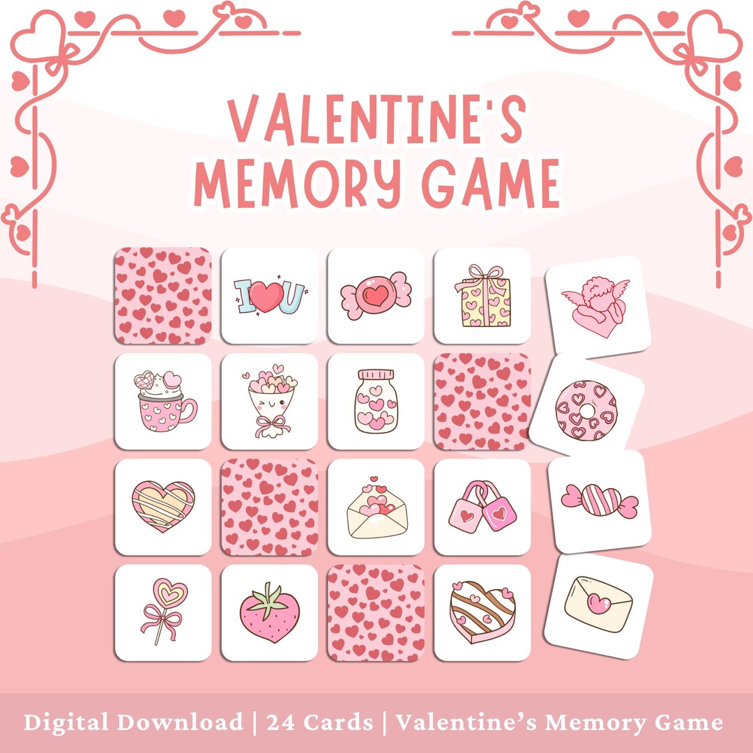 Valentines Memory Game, Kids Matching Games, Kindergarten Valentines ...