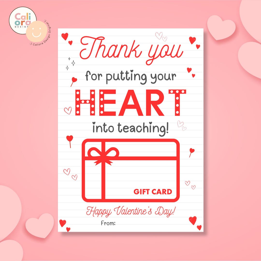 Teacher Gift Card Holder, Teacher Thank You Card, School Valentines Day ...