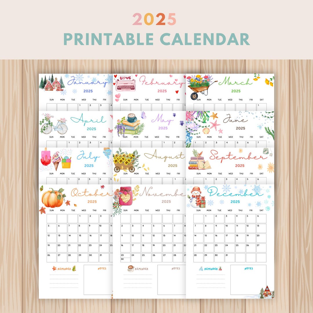 2025 Calendar Printable, Cute Kids Calendar 2025, Portrait Wall ...