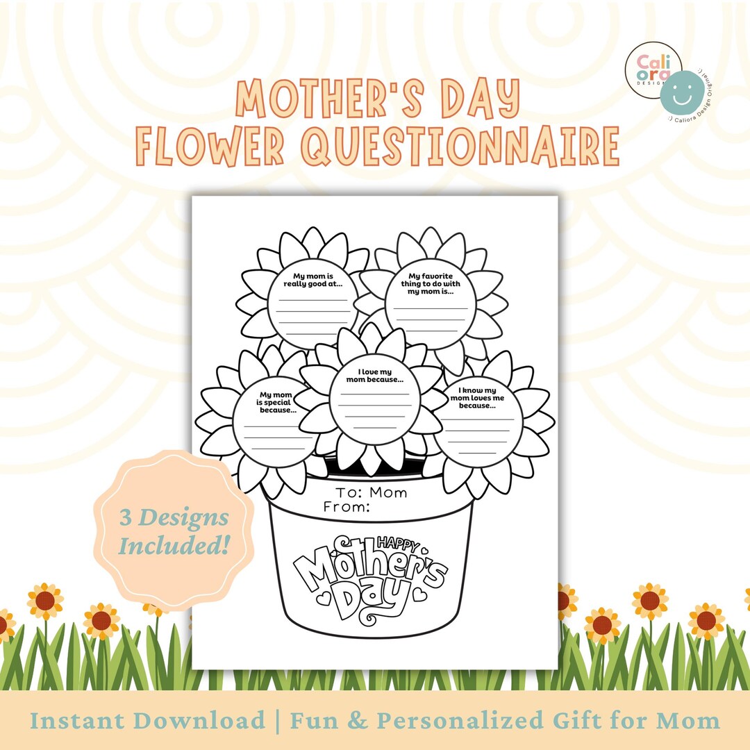 Mothers Day Coloring Craft for Kids, Happy Mother Day Questionnaire ...